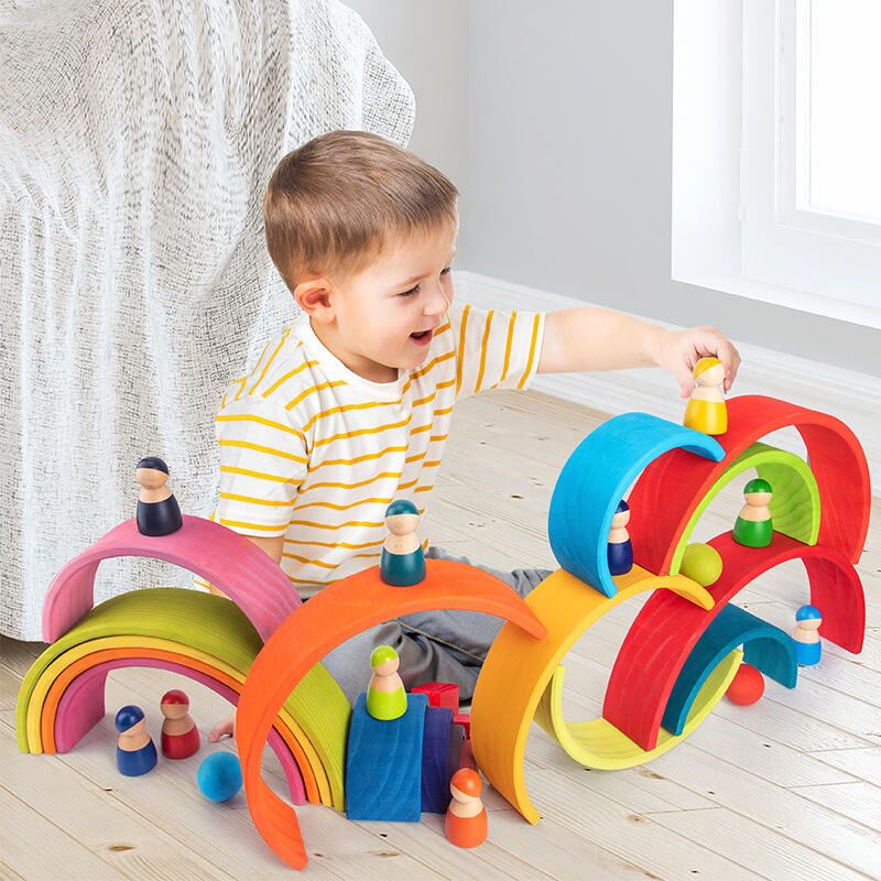 Wooden Rainbow Arches Stacking Toy – Montessori Educational Building ...